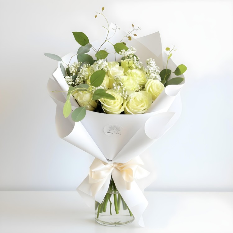 White Remy Love Hand Tied Bouquet – Luxury White Roses Delivery in Miami