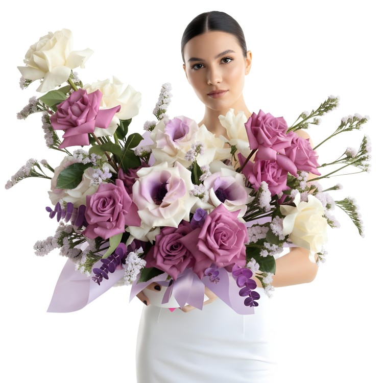White & Purple Roses Sarai Fresh Flower Box