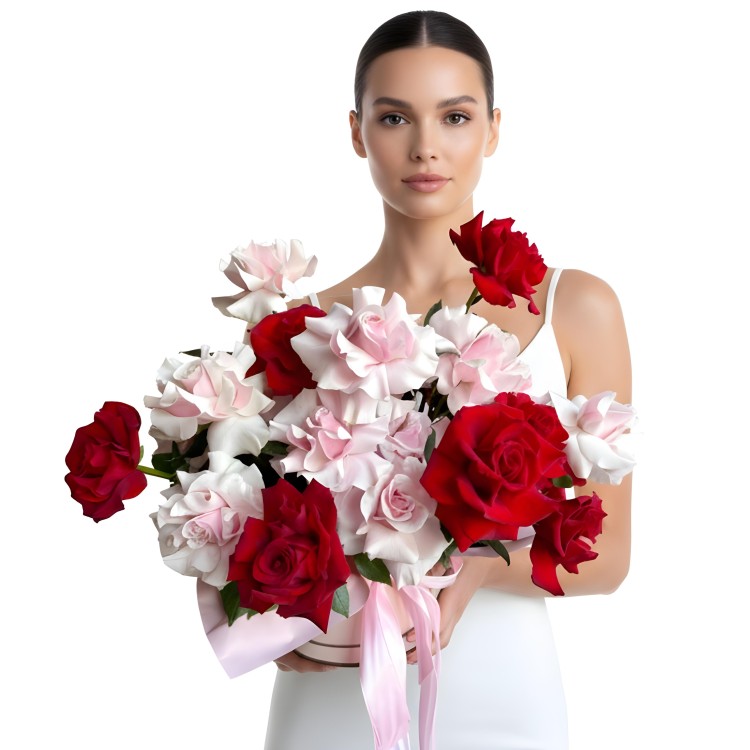Red & Pink Roses Cloud Flower Box